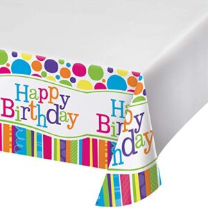 creative converting bright and bold rectangular happy birthday plastic tablecover party supplies, multicolored