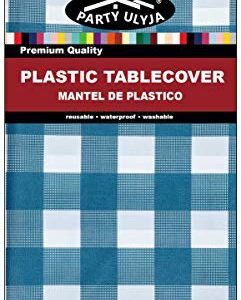 Blue Gingham Checkered Plastic Tablecloths 3 Pack Disposable Table Covers 54 x 108 Inches Party Tablecovers PEVA Vinyl Buffalo Plaid Table Cloths for Rectangle Tables Upto 8 ft and Picnic Barbecue