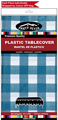 Blue Gingham Checkered Plastic Tablecloths 3 Pack Disposable Table Covers 54 x 108 Inches Party Tablecovers PEVA Vinyl Buffalo Plaid Table Cloths for Rectangle Tables Upto 8 ft and Picnic Barbecue