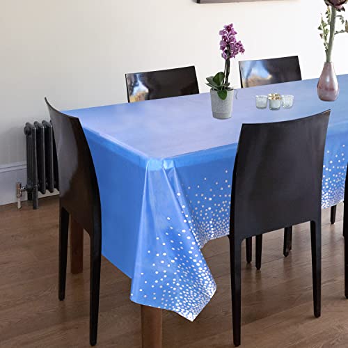 54" x 108" 4 Pack Navy Blue and Silver Tablecloth, Silver Navy Blue Table Cover, Plastic Confetti Tablecovers Rectangle Tables, Birthday Wedding Anniversary Party Supplies (4)