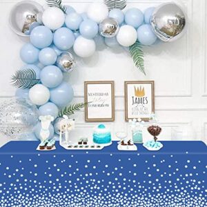 54" x 108" 4 Pack Navy Blue and Silver Tablecloth, Silver Navy Blue Table Cover, Plastic Confetti Tablecovers Rectangle Tables, Birthday Wedding Anniversary Party Supplies (4)