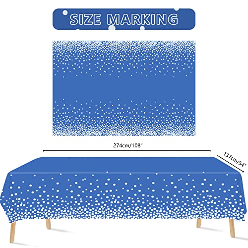 54" x 108" 4 Pack Navy Blue and Silver Tablecloth, Silver Navy Blue Table Cover, Plastic Confetti Tablecovers Rectangle Tables, Birthday Wedding Anniversary Party Supplies (4)