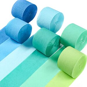 partywoo crepe paper streamers 6 rolls 492ft, pack of blue, pastel blue, green and lime party streamers for birthday decorations, party decorations, wedding decorations (1.8 inch x 82 ft/roll)