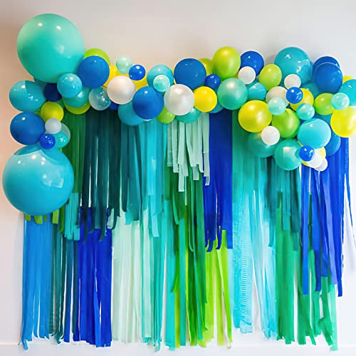 PartyWoo Crepe Paper Streamers 6 Rolls 492ft, Pack of Blue, Pastel Blue, Green and Lime Party Streamers for Birthday Decorations, Party Decorations, Wedding Decorations (1.8 Inch x 82 Ft/Roll)