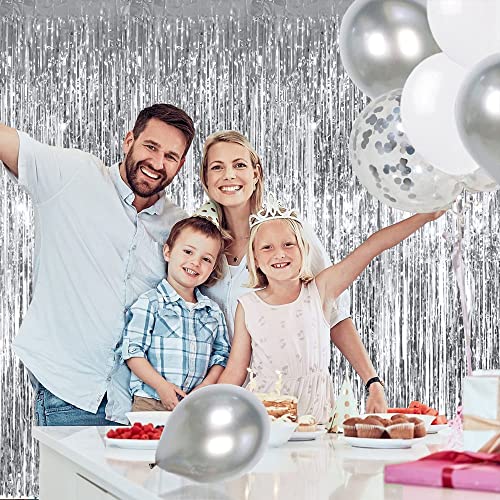 3Pcs Silver Metallic Tinsel Foil Fringe Curtains,3.28ft x 6.56ft Silver Photo Booth Backdrop Streamer Curtain,Photo Booth Props,Ideal for Bachelorette,Birthday,Christmas,New Year Party Decorations