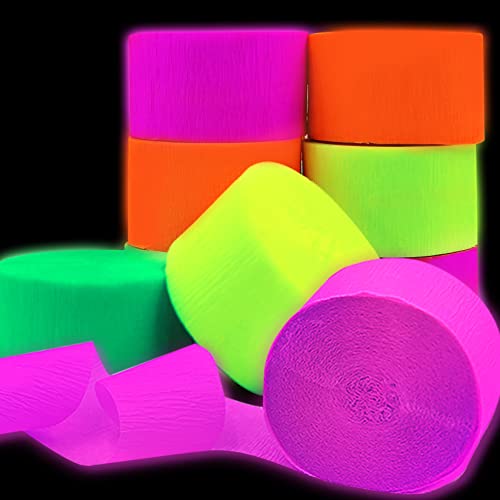 800Ft Glow in The Dark Party Decorations Neon Crepe Paper Streamers Blacklight Party Streamer Decorations Backdrop Decorations for Holiday Birthday Fiesta Part