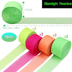 800Ft Glow in The Dark Party Decorations Neon Crepe Paper Streamers Blacklight Party Streamer Decorations Backdrop Decorations for Holiday Birthday Fiesta Part