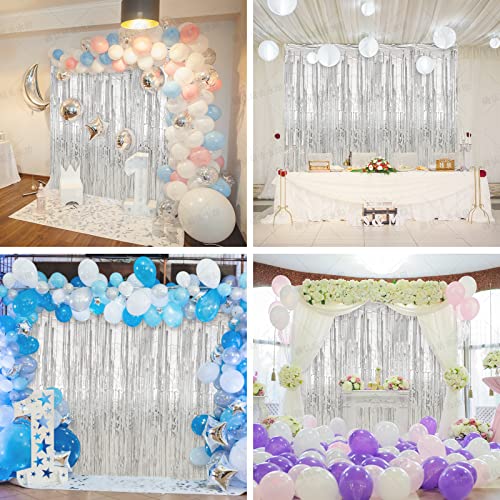 Crosize 3 Pack 3.3 x 9.9 ft Silver Foil Fringe Backdrop Curtain, Streamer Backdrop Curtains, Streamers Birthday Party Decorations, Tinsel Curtain for Parties, Photo Booth Backdrops, Party Decor