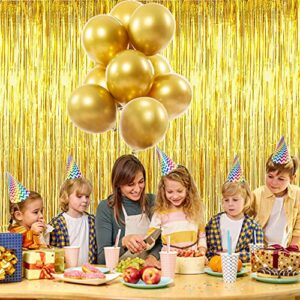 BEISHIDA 2 Pack Foil Fringe Curtain,Gold Tinsel Metallic Curtains Photo Backdrop Streamer for Party Door Wall Curtain Wedding Birthday Bachelorette New Year Decorations(3.28 ft x 6.56 ft)