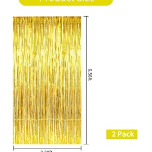 BEISHIDA 2 Pack Foil Fringe Curtain,Gold Tinsel Metallic Curtains Photo Backdrop Streamer for Party Door Wall Curtain Wedding Birthday Bachelorette New Year Decorations(3.28 ft x 6.56 ft)