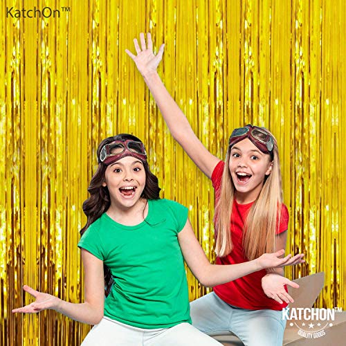 KatchOn, XtraLarge Gold Fringe Curtain Backdrop - 6.4x8 Feet, Pack of 2 | Gold Foil Curtain, Gold Streamers Party Decorations | Gold Foil Fringe Curtain | Gold Tinsel Backdrop, Graduation Decorations