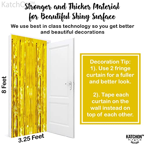 KatchOn, XtraLarge Gold Fringe Curtain Backdrop - 6.4x8 Feet, Pack of 2 | Gold Foil Curtain, Gold Streamers Party Decorations | Gold Foil Fringe Curtain | Gold Tinsel Backdrop, Graduation Decorations