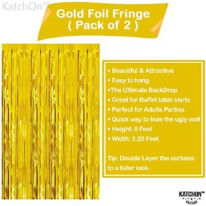 KatchOn, XtraLarge Gold Fringe Curtain Backdrop - 6.4x8 Feet, Pack of 2 | Gold Foil Curtain, Gold Streamers Party Decorations | Gold Foil Fringe Curtain | Gold Tinsel Backdrop, Graduation Decorations