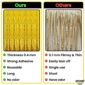 KatchOn, XtraLarge Gold Fringe Curtain Backdrop - 6.4x8 Feet, Pack of 2 | Gold Foil Curtain, Gold Streamers Party Decorations | Gold Foil Fringe Curtain | Gold Tinsel Backdrop, Graduation Decorations