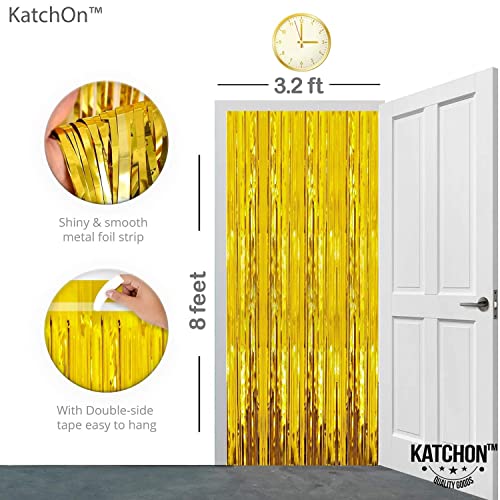 KatchOn, XtraLarge Gold Fringe Curtain Backdrop - 6.4x8 Feet, Pack of 2 | Gold Foil Curtain, Gold Streamers Party Decorations | Gold Foil Fringe Curtain | Gold Tinsel Backdrop, Graduation Decorations