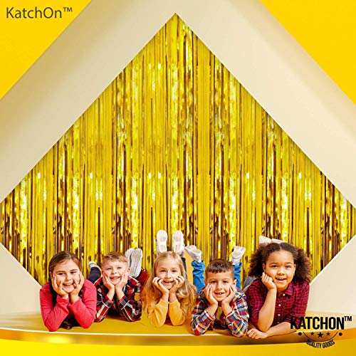 KatchOn, XtraLarge Gold Fringe Curtain Backdrop - 6.4x8 Feet, Pack of 2 | Gold Foil Curtain, Gold Streamers Party Decorations | Gold Foil Fringe Curtain | Gold Tinsel Backdrop, Graduation Decorations