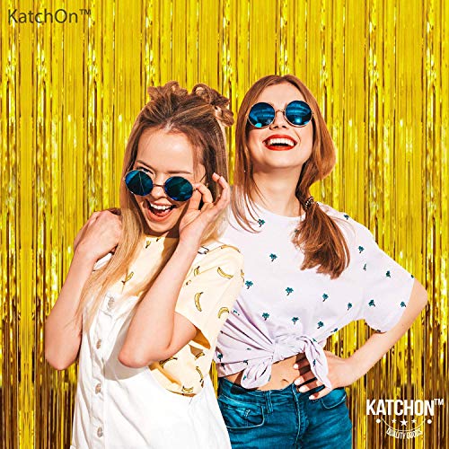 KatchOn, XtraLarge Gold Fringe Curtain Backdrop - 6.4x8 Feet, Pack of 2 | Gold Foil Curtain, Gold Streamers Party Decorations | Gold Foil Fringe Curtain | Gold Tinsel Backdrop, Graduation Decorations