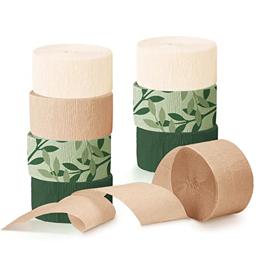 AOBKIAT 8 Rolls Crepe Paper Streamers,Olive Leaf Boho Green Party Streamer for Decoration Backdrop,DIY Supplies,Bedroom,Classroom,Wall,Window,Ceilling,Baby Shower,Wedding Shower Decor(82 Ft/Roll)