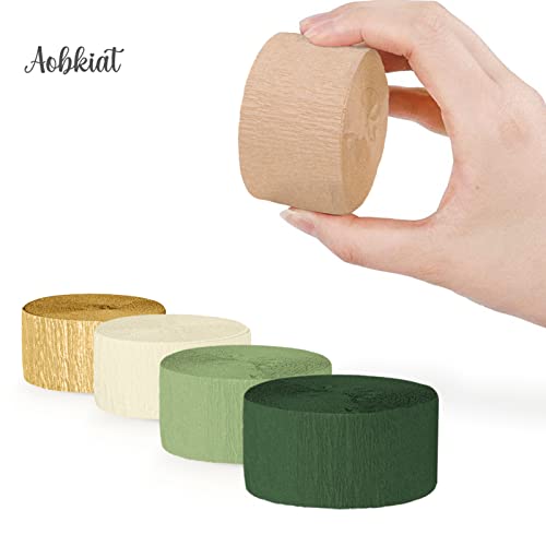 AOBKIAT Wedding Party Decorations, 12PCS Green Brown Hanging Paper Lanterns, 5 Rolls Olive Green Crepe Paper Streamers for Wedding, Bridal Showers, Baby Shower, Birthday