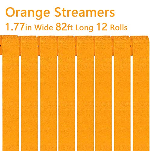 ZOOYOO 81 Feet Orange Party Streamers, 6 Rolls Orange Crepe Paper Streamers Decorations