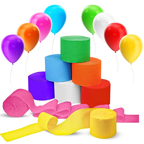 Lotus Decor - 8 Rolls Crepe Paper Streamers Birthday Decorations - 82ft x 1.7inch Rainbow Party Streamers Decorations for Weddings, Engagement, Baby & Bridal Shower, etc