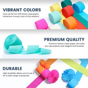 Lotus Decor - 8 Rolls Crepe Paper Streamers Birthday Decorations - 82ft x 1.7inch Rainbow Party Streamers Decorations for Weddings, Engagement, Baby & Bridal Shower, etc