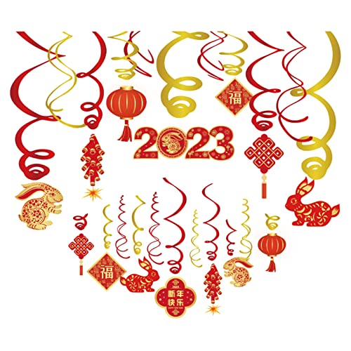 Cieovo 30Ct Chinese New Year 2023 Hanging Swirls Decorations Chinese Red Lanterns,Chinese Knot Hanging Swirl Year of The Rabbit Festival Ceiling Decorations for Party Home Office Bedroom Decorations