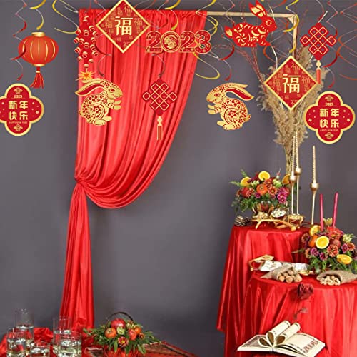 Cieovo 30Ct Chinese New Year 2023 Hanging Swirls Decorations Chinese Red Lanterns,Chinese Knot Hanging Swirl Year of The Rabbit Festival Ceiling Decorations for Party Home Office Bedroom Decorations