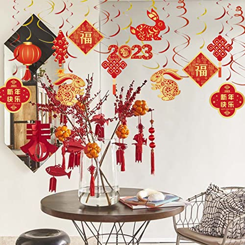 Cieovo 30Ct Chinese New Year 2023 Hanging Swirls Decorations Chinese Red Lanterns,Chinese Knot Hanging Swirl Year of The Rabbit Festival Ceiling Decorations for Party Home Office Bedroom Decorations