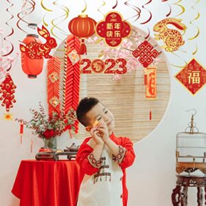 Cieovo 30Ct Chinese New Year 2023 Hanging Swirls Decorations Chinese Red Lanterns,Chinese Knot Hanging Swirl Year of The Rabbit Festival Ceiling Decorations for Party Home Office Bedroom Decorations