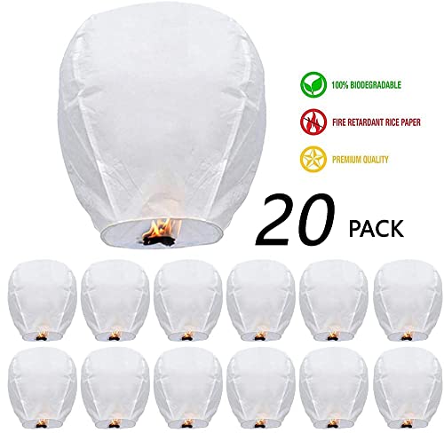 20 Pack Chinese Lanterns ⁡⁡⁢⁡⁢⁡⁡⁢to Release⁡ in Memorial⁡⁢ Events Decor⁢ Lanterns, Party ⁢⁢⁡Lanterns⁢ for ⁡⁢⁡Memorial, Holiday, Wedding ⁡Decorations & New Year