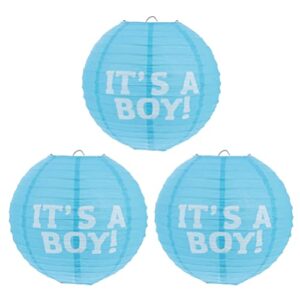 gadpiparty gender reveal hanging ornament 3pcs party paper lanterns baby shower lanterns round folding lanterns its a boy lanterns birthday party hanging decorations (sky- blue) japandi decor