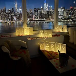 Luminary paper bags wedding proposal decorations “will you marry me?” light up letters sign with led lights included for engagement party, proposals