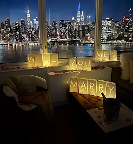 Luminary paper bags wedding proposal decorations “will you marry me?” light up letters sign with led lights included for engagement party, proposals