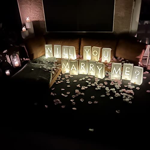 Luminary paper bags wedding proposal decorations “will you marry me?” light up letters sign with led lights included for engagement party, proposals