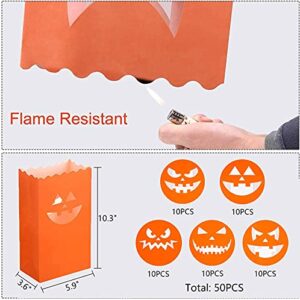 Stmarry 50 Pieces Halloween Luminary Bags, Flame Resistant Candle Bags, Jack-o'-Lantern Tea Light Candle Holders for Halloween Party Decorations