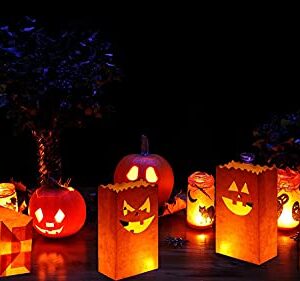 Stmarry 50 Pieces Halloween Luminary Bags, Flame Resistant Candle Bags, Jack-o'-Lantern Tea Light Candle Holders for Halloween Party Decorations