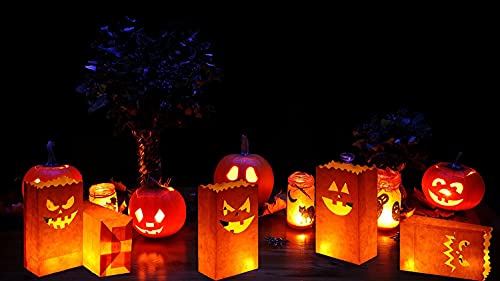 Stmarry 50 Pieces Halloween Luminary Bags, Flame Resistant Candle Bags, Jack-o'-Lantern Tea Light Candle Holders for Halloween Party Decorations