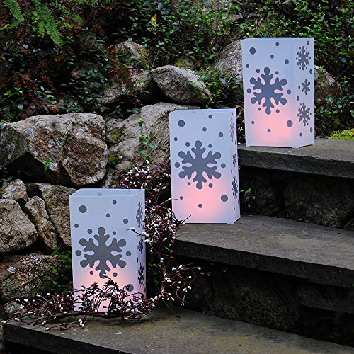 Lumabase Plastic Luminaria Lanterns, Snowflake - Set of 10