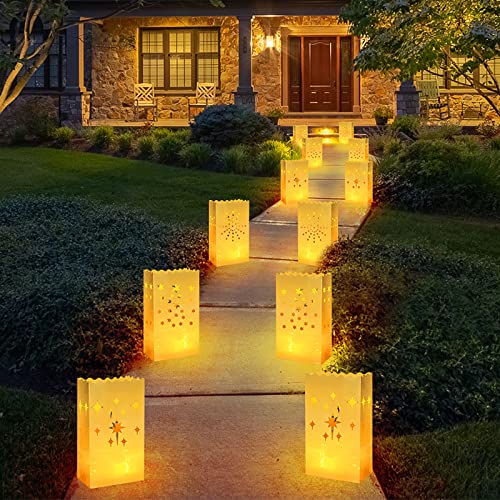 AceList 30 PCS White Luminary Bags with 30 PCS Flameless Candles, Paper Bags with Tea Lights Candles, LED Light Flameless TeaLight for Christmas Thanksgiving Birthday Decorations Outdoor