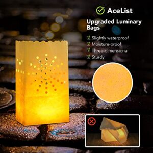 AceList 30 PCS White Luminary Bags with 30 PCS Flameless Candles, Paper Bags with Tea Lights Candles, LED Light Flameless TeaLight for Christmas Thanksgiving Birthday Decorations Outdoor