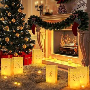 AceList 30 PCS White Luminary Bags with 30 PCS Flameless Candles, Paper Bags with Tea Lights Candles, LED Light Flameless TeaLight for Christmas Thanksgiving Birthday Decorations Outdoor