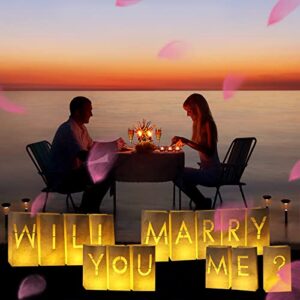 YLOLUL 35 Pcs Will You Marry Me Light up Letters Sign Set Luminary Paper Bags Wedding Proposal Decorations with LED Lights for Christmas Party Wedding Girl Boy Living Room Office