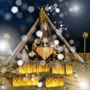 YLOLUL 35 Pcs Will You Marry Me Light up Letters Sign Set Luminary Paper Bags Wedding Proposal Decorations with LED Lights for Christmas Party Wedding Girl Boy Living Room Office