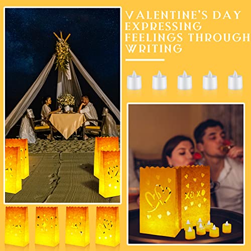 Tinlade 48 Pcs Luminary Paper Bags with 48 Pcs Flameless Tea Light, LED Tea Light Flameless Candle with Luminaries Candle Bag for Valentine's Day Wedding Outdoor Birthday Festivals Party