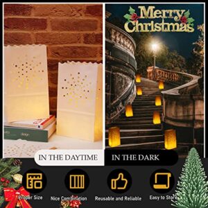 100 Pieces White Luminary Bags Christmas Luminaries Flame Resistant Candle Bags Reusable Paper Lantern Bags for Christmas Wedding Thanksgiving New Year Valentine's Day Diwali Party Decor (Sun)