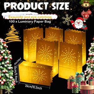 100 Pieces White Luminary Bags Christmas Luminaries Flame Resistant Candle Bags Reusable Paper Lantern Bags for Christmas Wedding Thanksgiving New Year Valentine's Day Diwali Party Decor (Sun)