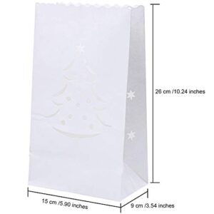 Aneco 40 Pieces Paper Luminary Bags White Candle Bags Flame Resistant Lantern Bags Tealight Luminaries 4 Designs with Tree, Stars, Sunburst, Snowman for Christmas, Party Decoration