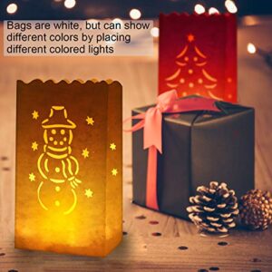 Aneco 40 Pieces Paper Luminary Bags White Candle Bags Flame Resistant Lantern Bags Tealight Luminaries 4 Designs with Tree, Stars, Sunburst, Snowman for Christmas, Party Decoration