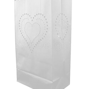 CleverDelights White Luminary Bags - 30 Count - Heart of Hearts Design - Wedding Party Christmas Holiday Luminaria